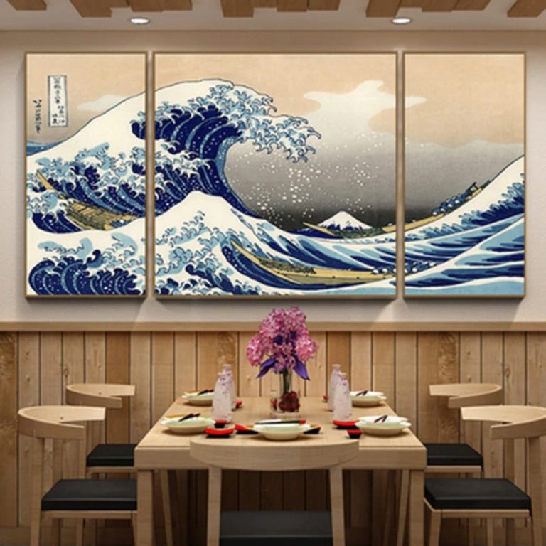 Tableau japonais de la vague tryptique (3 parties)